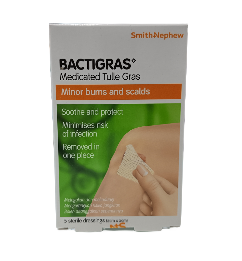 Smith & Nephew Bactigras Medicated Dressing 5cmx 5cm 5 pieces – Medibay ...